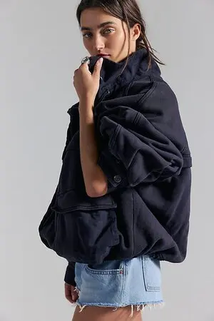 Free People Jojo Washed Oversized Funnel-neck Jacket - Black