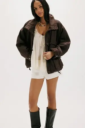 Free People Oversized Funnel-neck Jacket - Brown Bear