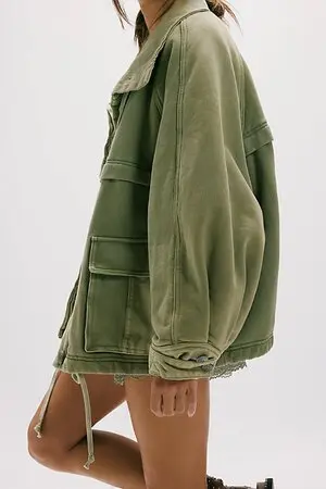 Free People Jojo Washed Oversized Funnel-neck Jacket - Oil Green