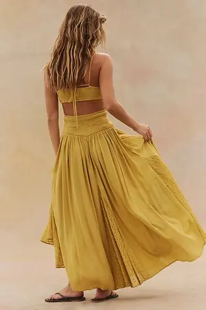 free people gold silk dress Free People Olive Green Yellow Beaded Sylvia Wrap Dress