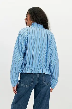 Free People Devon Striped Balloon Funnel-neck Jacket - Blue