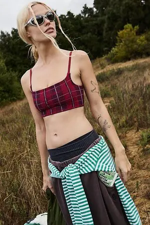 Free People Tighten Up Reversible Printed Bra - Candy Apple Plaid