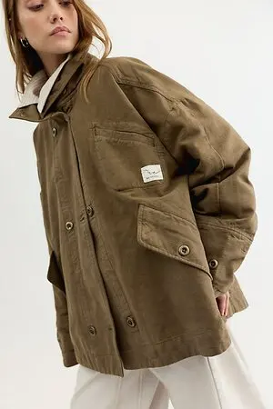 Free People We The Free Collins Washed Canvas Jacket - Teak
