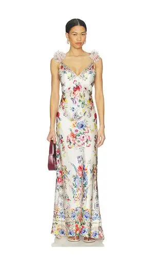 Camilla V Neck Bias Slip Dress With Back Frill - Ivory