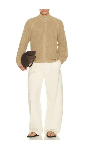 LE17SEPTEMBRE Open Knit Zip Up Cardigan - Brown