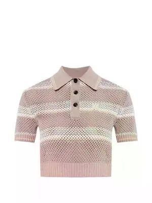 Amiri Buttoned Striped Polo Top - Pink