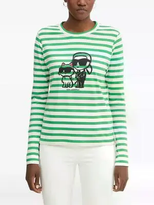 Karl Lagerfeld Striped Graphic-print Top - Green