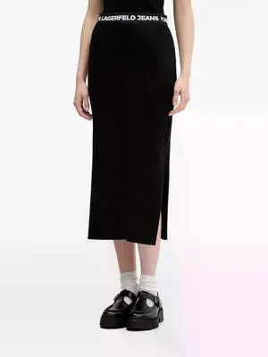 Karl Lagerfeld Ribbed Slit-detail Midi Skirt - Black