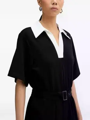 Karl Lagerfeld Collared Belted Jumpsuit - Black