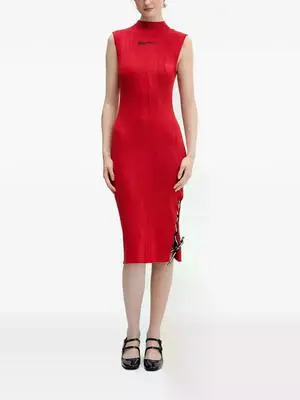 Karl Lagerfeld Lace-up Rib Midi Dress - Red