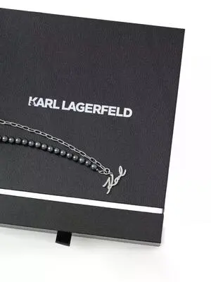 Karl Lagerfeld Beaded Necklace With Logo Pendant