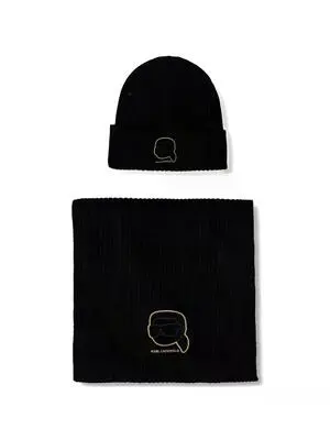 Karl Lagerfeld Logo Detail Beanie Hat And Scarf Set - Black