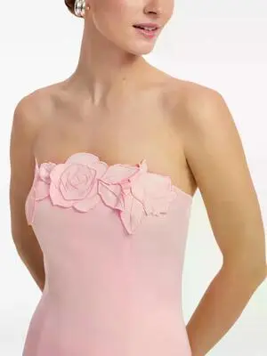 LEO LIN Floral Appliqué Strapless Gown