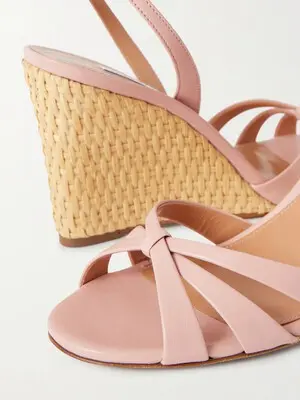 AQUAZZURA Tati 85 Leather And Wicker Wedge Sandals - Pink