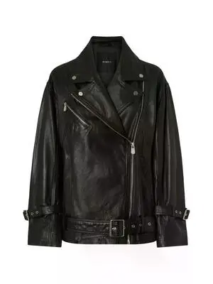 Pinko Belted Leather Jacket With Buckle Detail