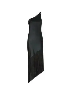 Pinko One-shoulder Midi Dress With Fringe Detail - Black
