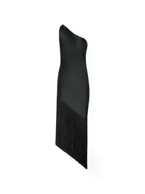 Pinko One-shoulder Midi Dress With Fringe Detail - Black