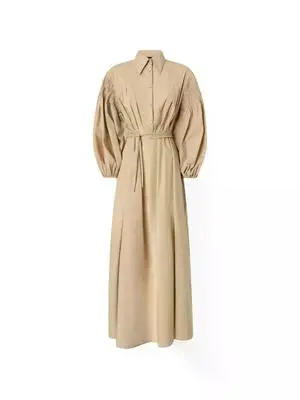 Pinko Embroidered Balloon Sleeve Maxi Shirt Dress - Neutrals