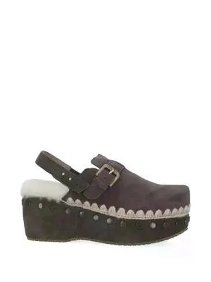 Mou Suede Clogs With Back Strap - Grey