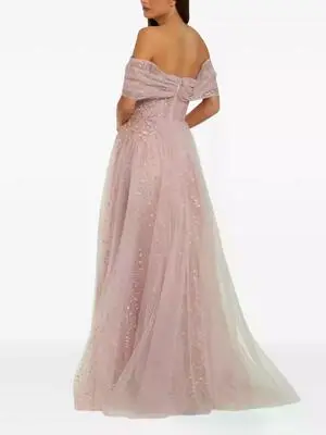 Mac Duggal Tulle-embroidered Maxi Dress