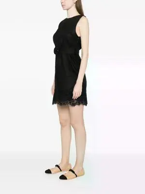 TWINSET Belted Lace Trim Dress - Black