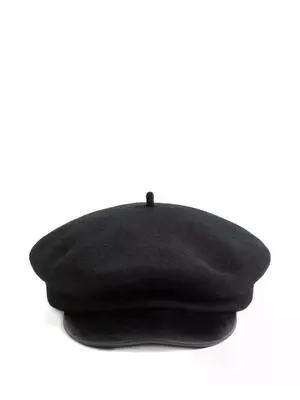 Valentino Garavani Vlogo Signature Wool Beret With Leather Visor - Black