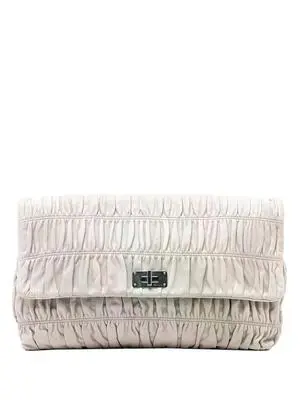 Prada Nappa Gaufre Turn Lock Clutch Bag - Brown