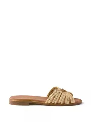 Prada Raffia Slide Sandals - Neutrals