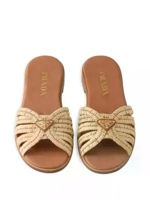 Prada Raffia Slide Sandals - Neutrals