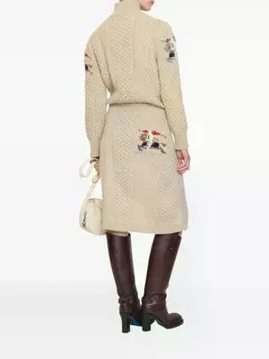 Burberry Aran Knit Equestrian Knight A-line Midi Skirt