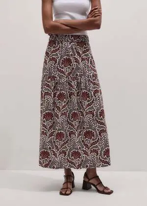 ME+EM Rising Wildflowers Print Tiered Maxi Skirt Cinnamon Brown Multi - Cinnamon Multi