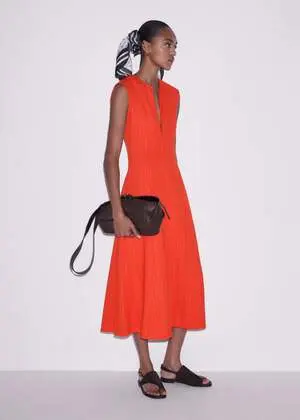 ME+EM Curling Crosses Jacquard Midi Dress - Tangerine Orange