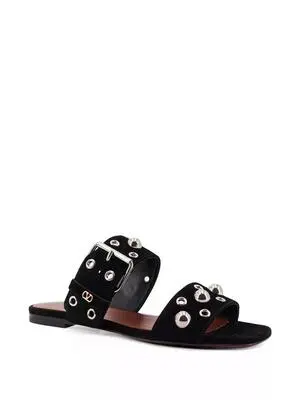 Valentino Garavani Leather Slide Sandals With Stud Embellishments - Black