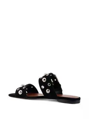 Valentino Garavani Leather Slide Sandals With Stud Embellishments - Black
