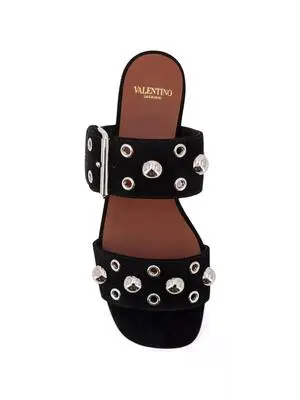 Valentino Garavani Leather Slide Sandals With Stud Embellishments - Black