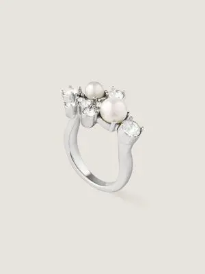 Givenchy Crystal Pearl Mixed Silvery Ring - Brass