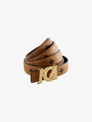 Mcm Mart Visetos 2.5 Belt - Cognac/gold/tone