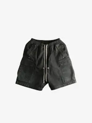Rick Owens Denim Cargobela Shorts - Black Wax