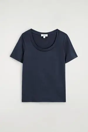 Cos Slim Silk T-shirt - Navy