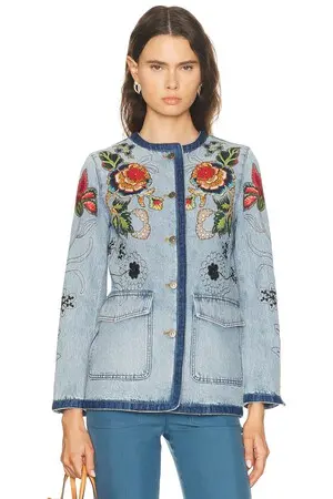 Valentino Garavani Embroidered Denim Jacket - Light Wash