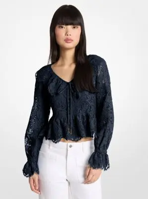 Michael Kors Corded Floral Lace Blouse - Blue