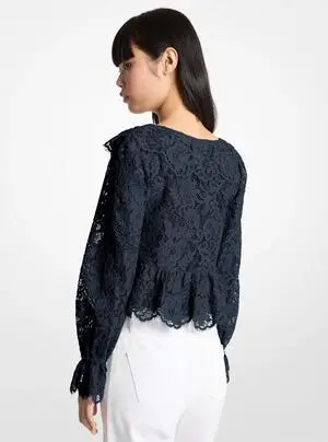 Michael Kors Corded Floral Lace Blouse - Blue
