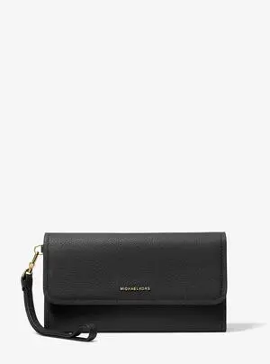 Michael Kors Jet Set Medium Pebbled Leather Smartphone Wristlet In By - Black