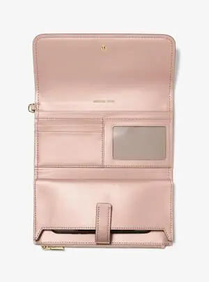 Michael Kors Jet Set Medium Pebbled Leather Smartphone Wristlet In By - Pink