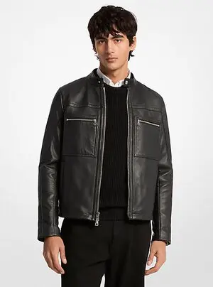 Michael Kors Leather Double-zip Racer Jacket - Black