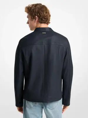 Michael Kors Leather Racer Jacket - Blue