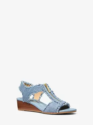 Michael Kors Berkley Frayed Denim Wedge Sandal - White