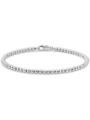 DEVATA 3mm Beaded Ball Chain Bracelet - Silver