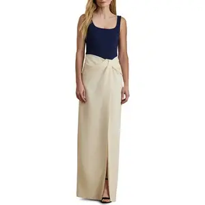 Ralph Lauren Two-tone Ottoman & Crepe Sleeveless Gown - Mascarpone Ivory/refined Navy