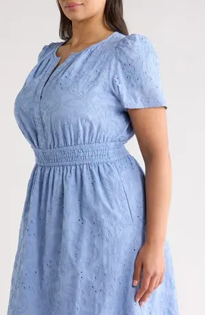 Anne Klein Embroidered Eyelet Lace Midi Dress - Surf Blue